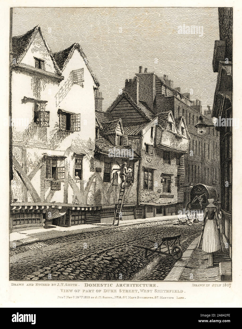 View of part of Duke Street, formerly Duck Lane, West Smithfield, 1807 ...