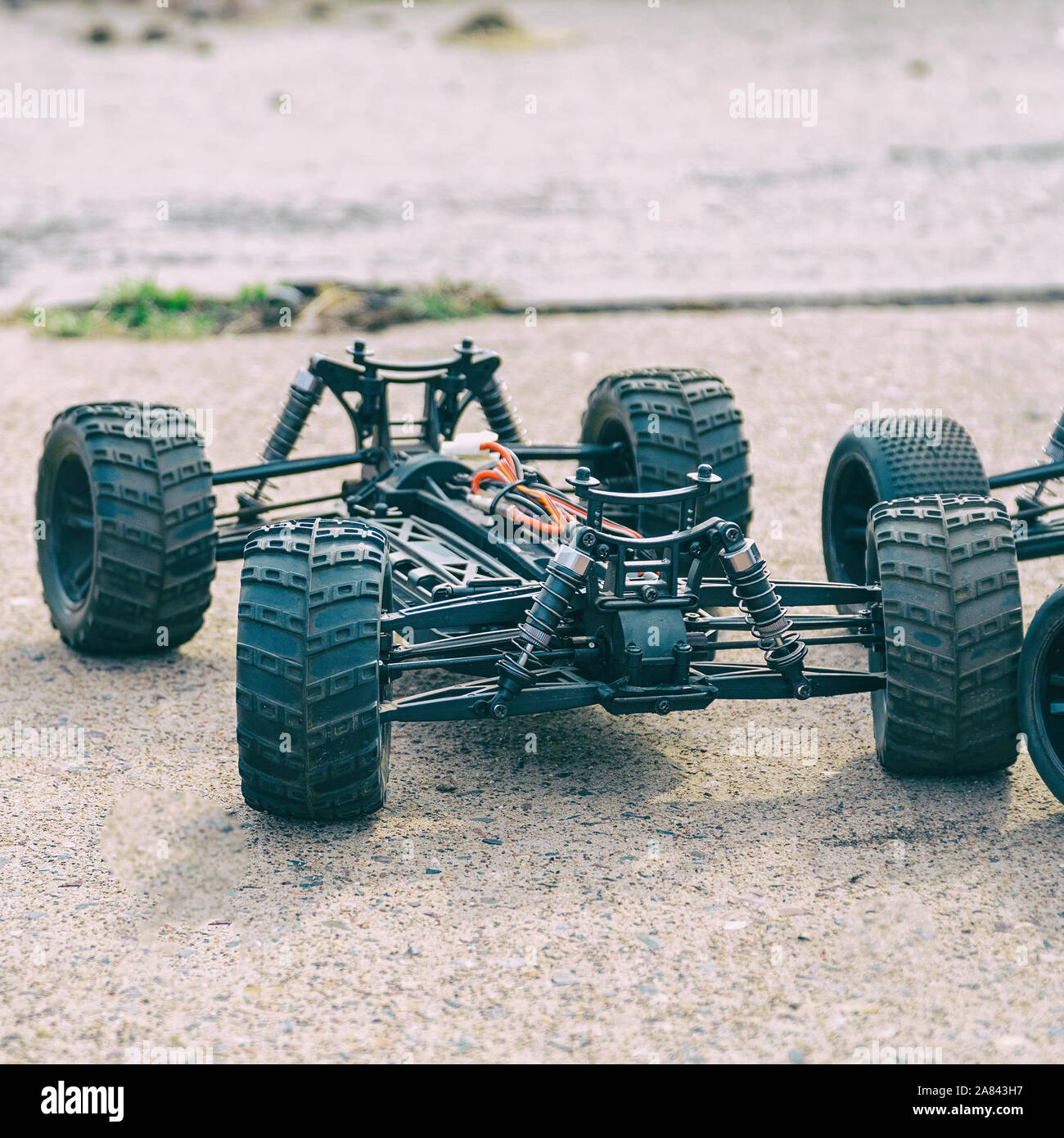 Disassembled RC model racing cars. Model cars without top. Radio ...