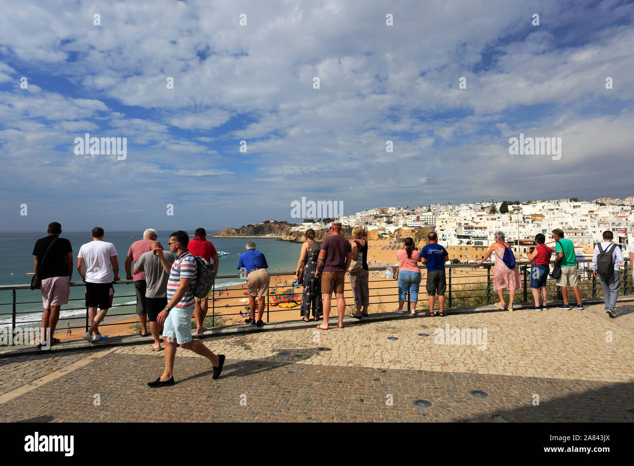 Summer view over Albufeira beach, Albufeira town, Algarve, Portugal ...