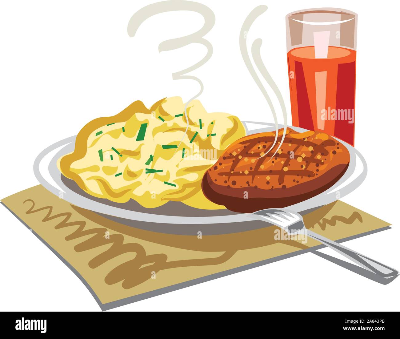 illustration of mushed potatoes with roasted cutlet Stock Vector Image ...