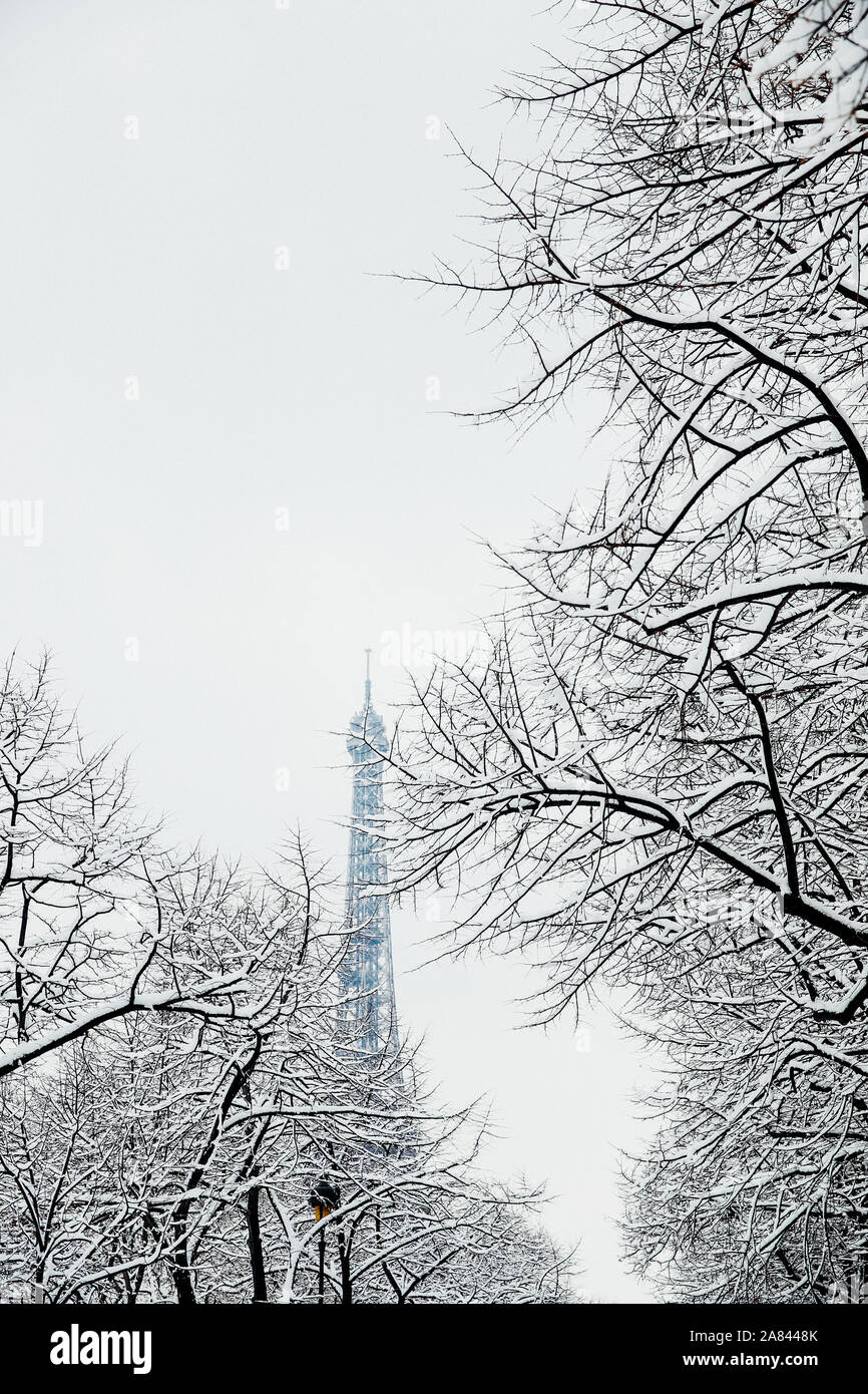 Eiffel tower under snow, Paris, France Stock Photo - Alamy