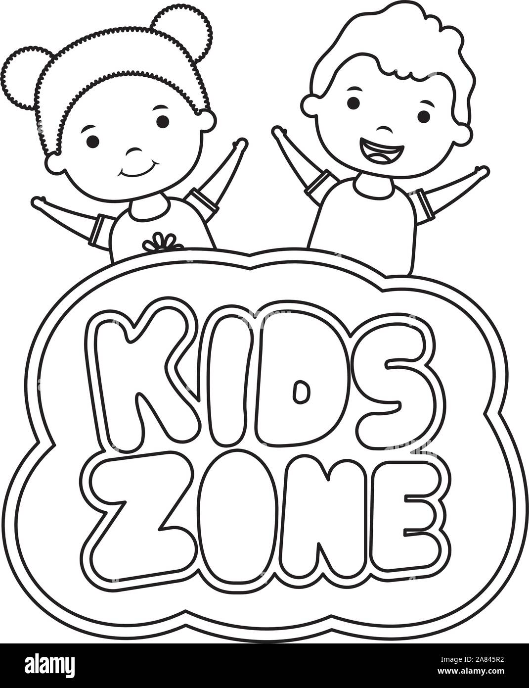 cute little children couple with kids zone lettering Stock Vector Image ...