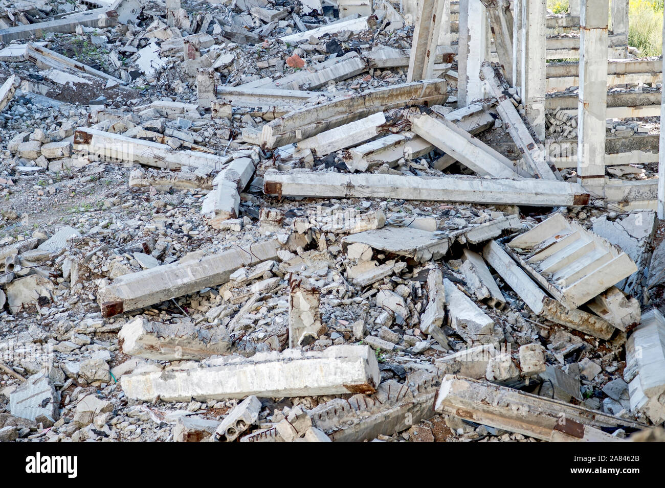 Top view of the destroyed Foundation of a large concrete building in ...