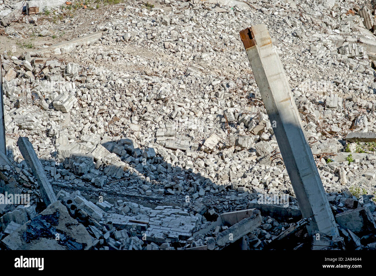 Top view of the destroyed Foundation of a large concrete building in ...