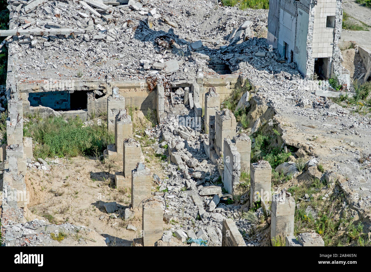 Top view of the destroyed Foundation of a large concrete building to be ...
