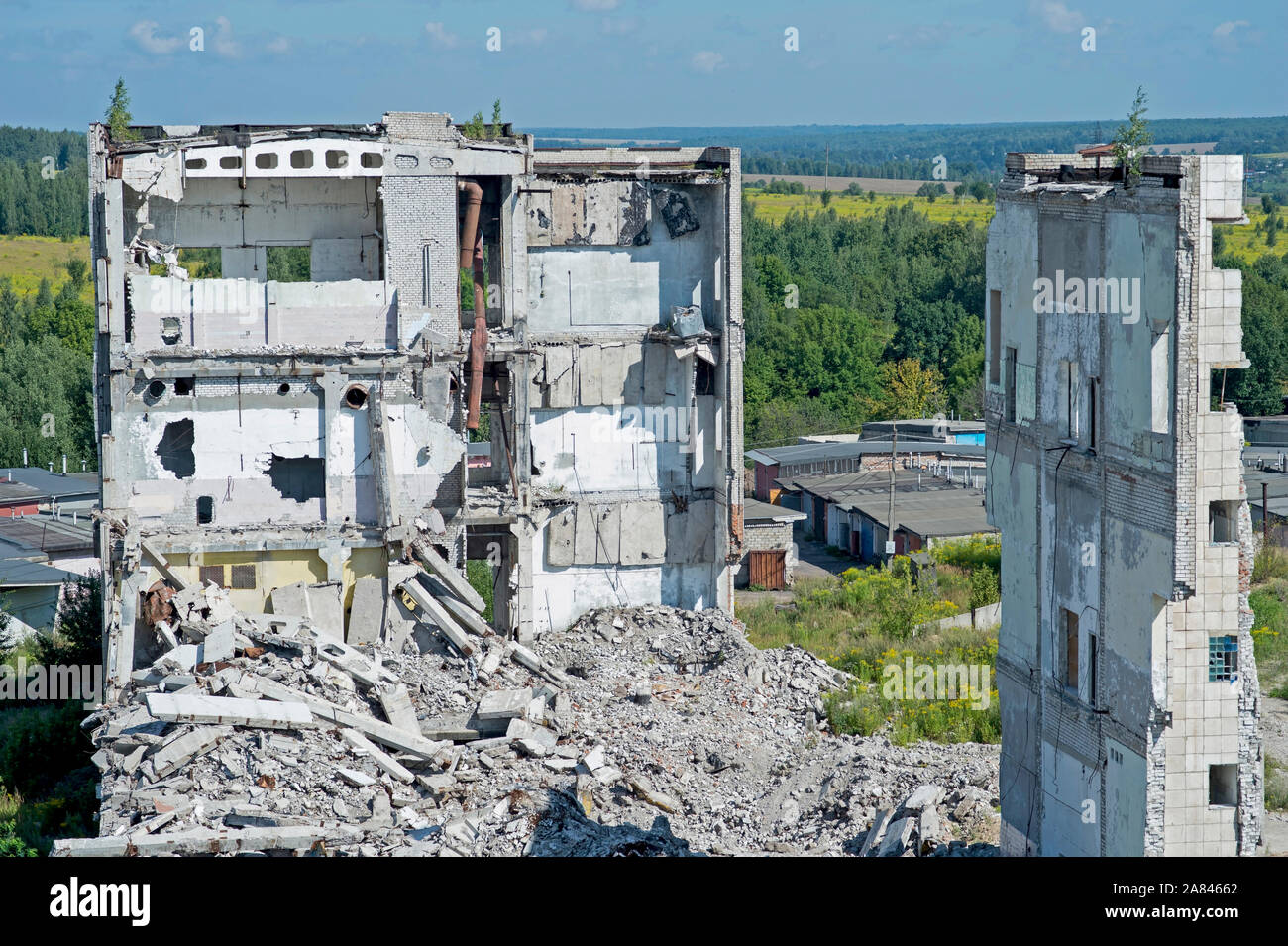 Top view of the destroyed Foundation of a large concrete building to be ...