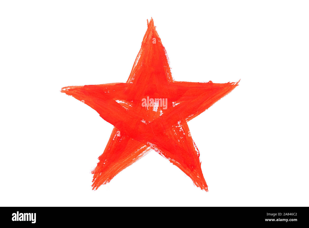 Red paint star made by gouache isolated on white background Stock Photo ...