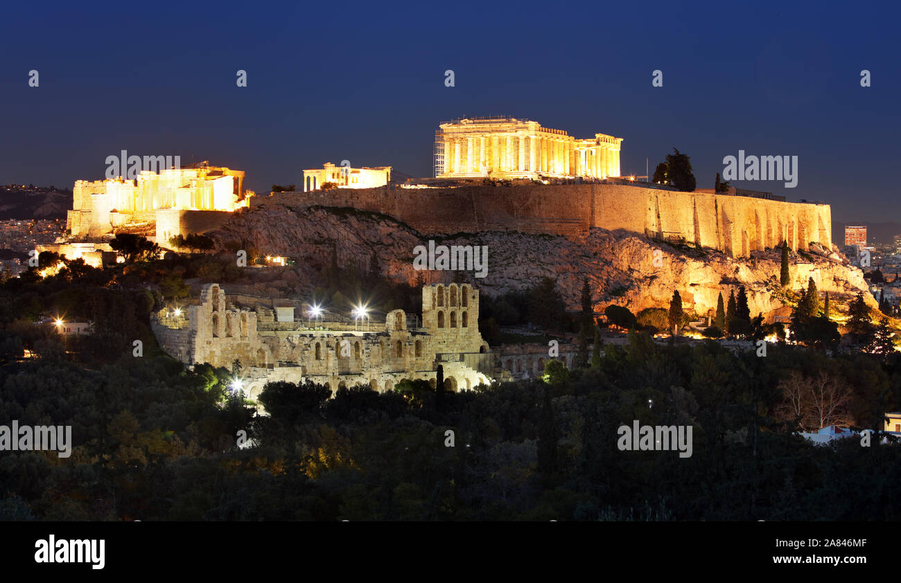 Acropolis - Parthenon of Athens at dusk time, Greece Stock Photo - Alamy