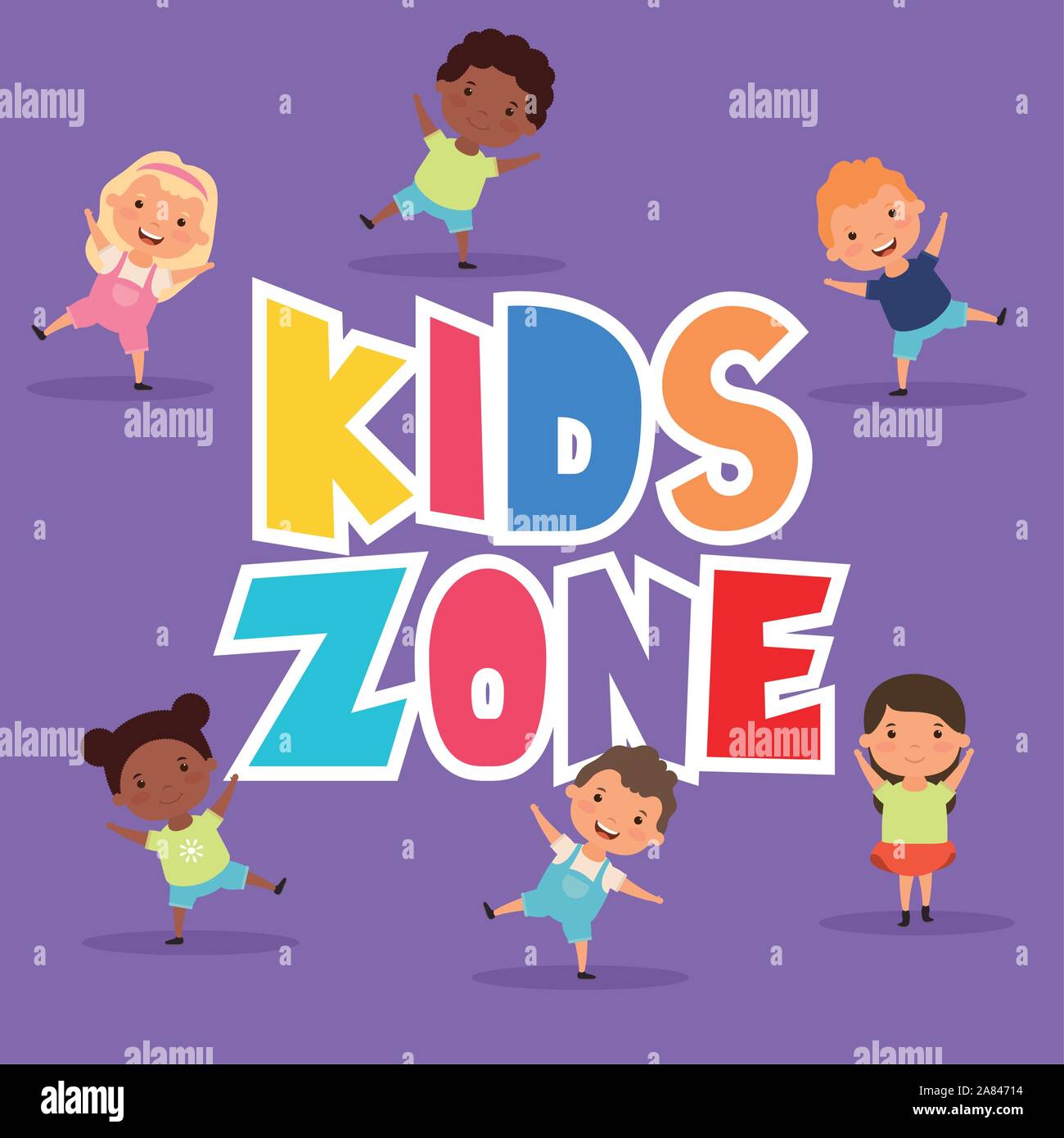 kids zone lettering with interracial children Stock Vector Image & Art ...