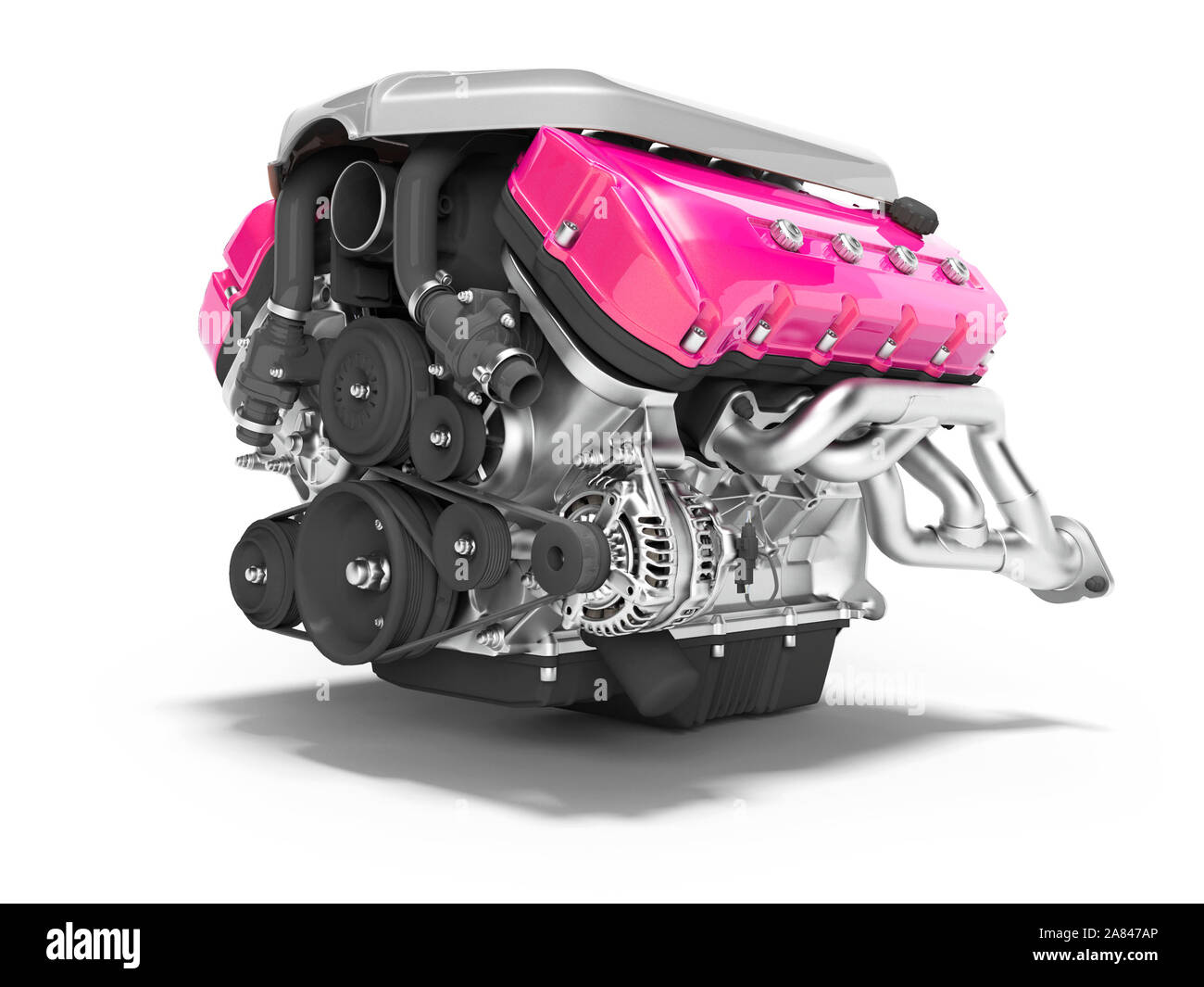 Car engine cast iron magenta with starter isolated 3d render on white ...