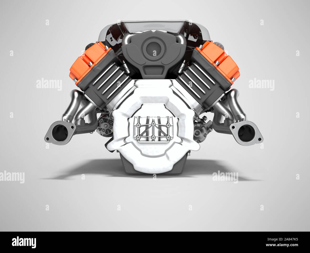 Car engine red isolated rear view 3d render on gray background with ...