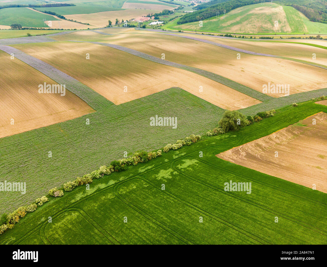 Colorful fields of Moravia, aerial view Stock Photo - Alamy