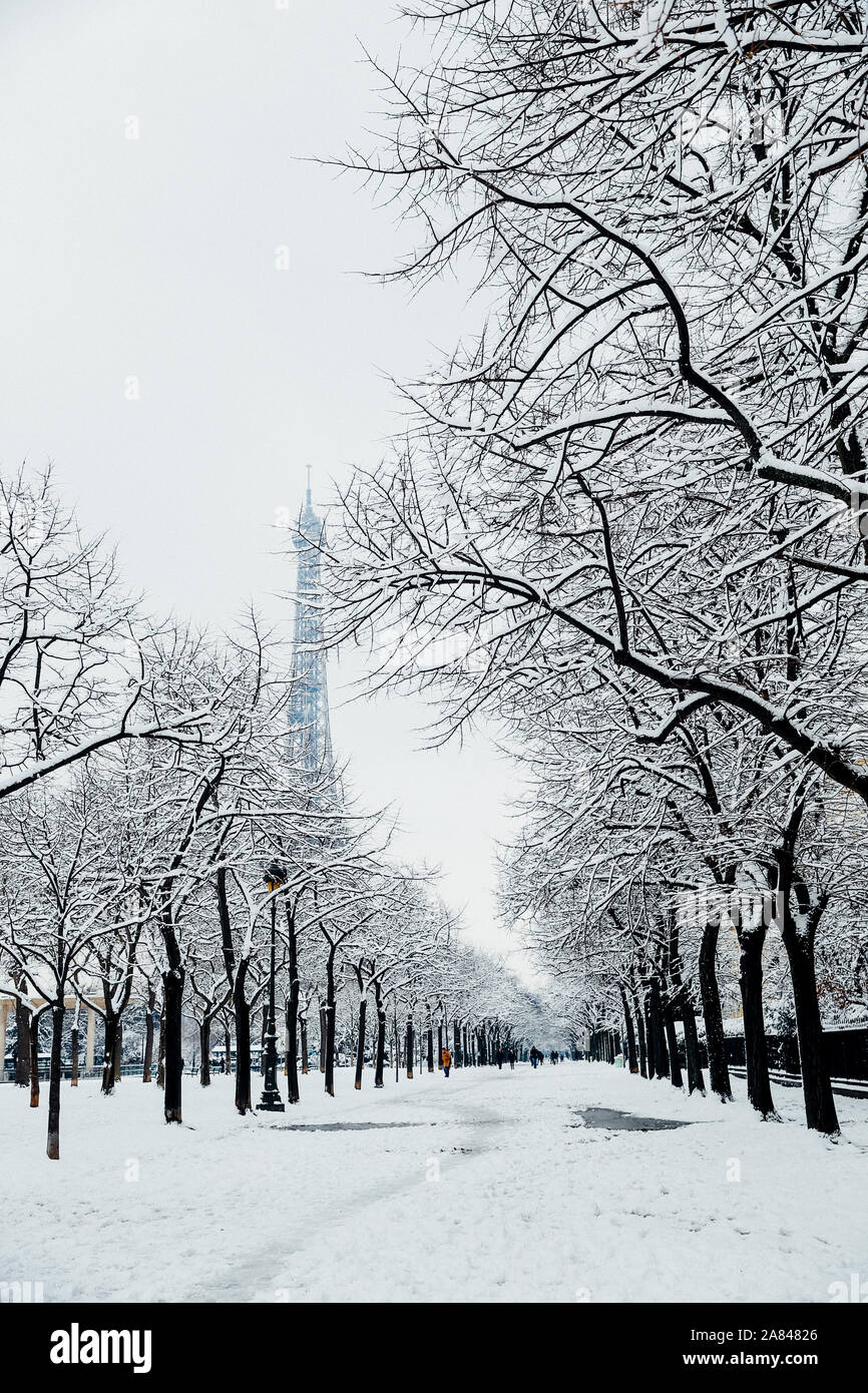 Eiffel tower under snow, Paris, France Stock Photo - Alamy