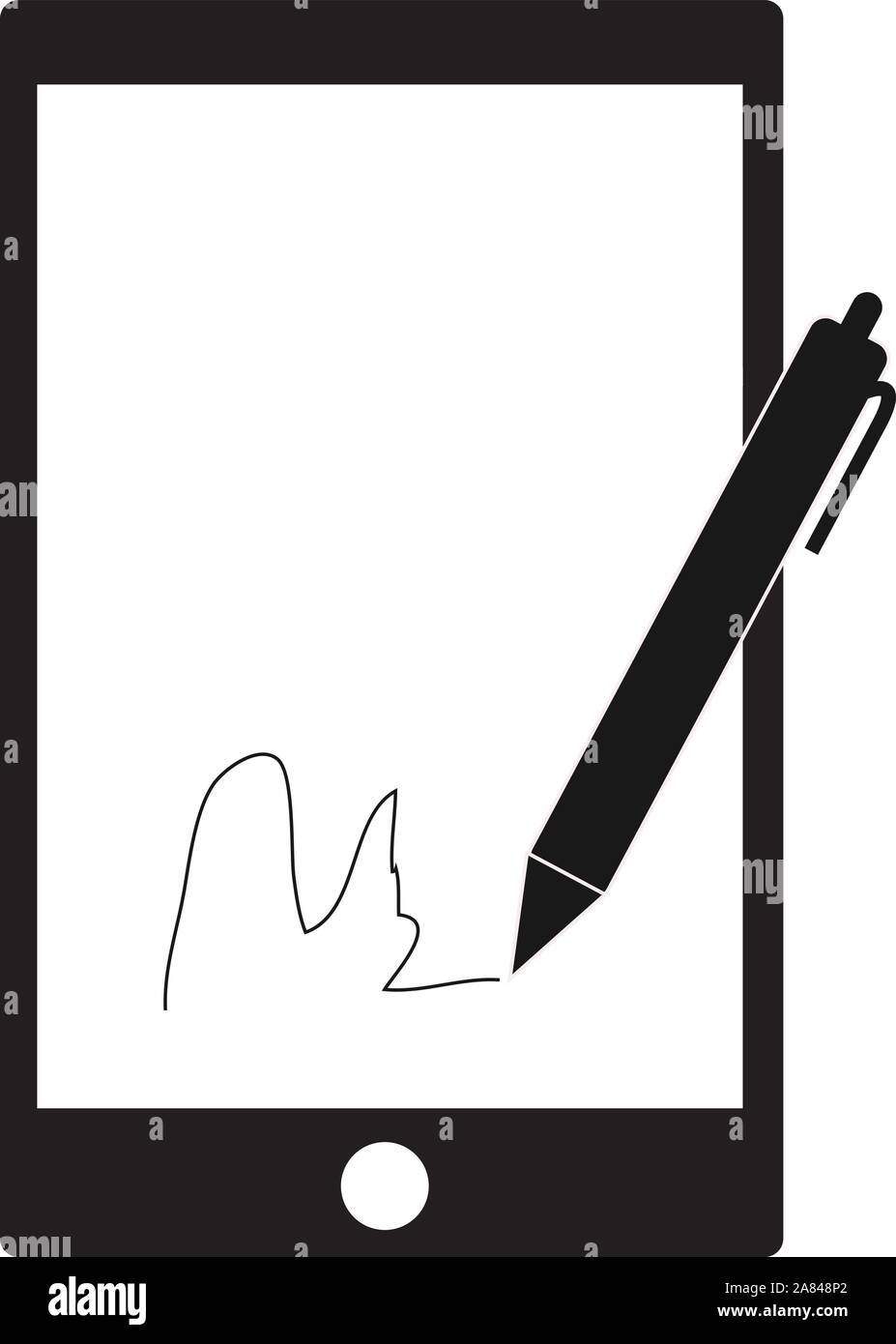 digital signature with stylus pen and mobile phone on white background ...
