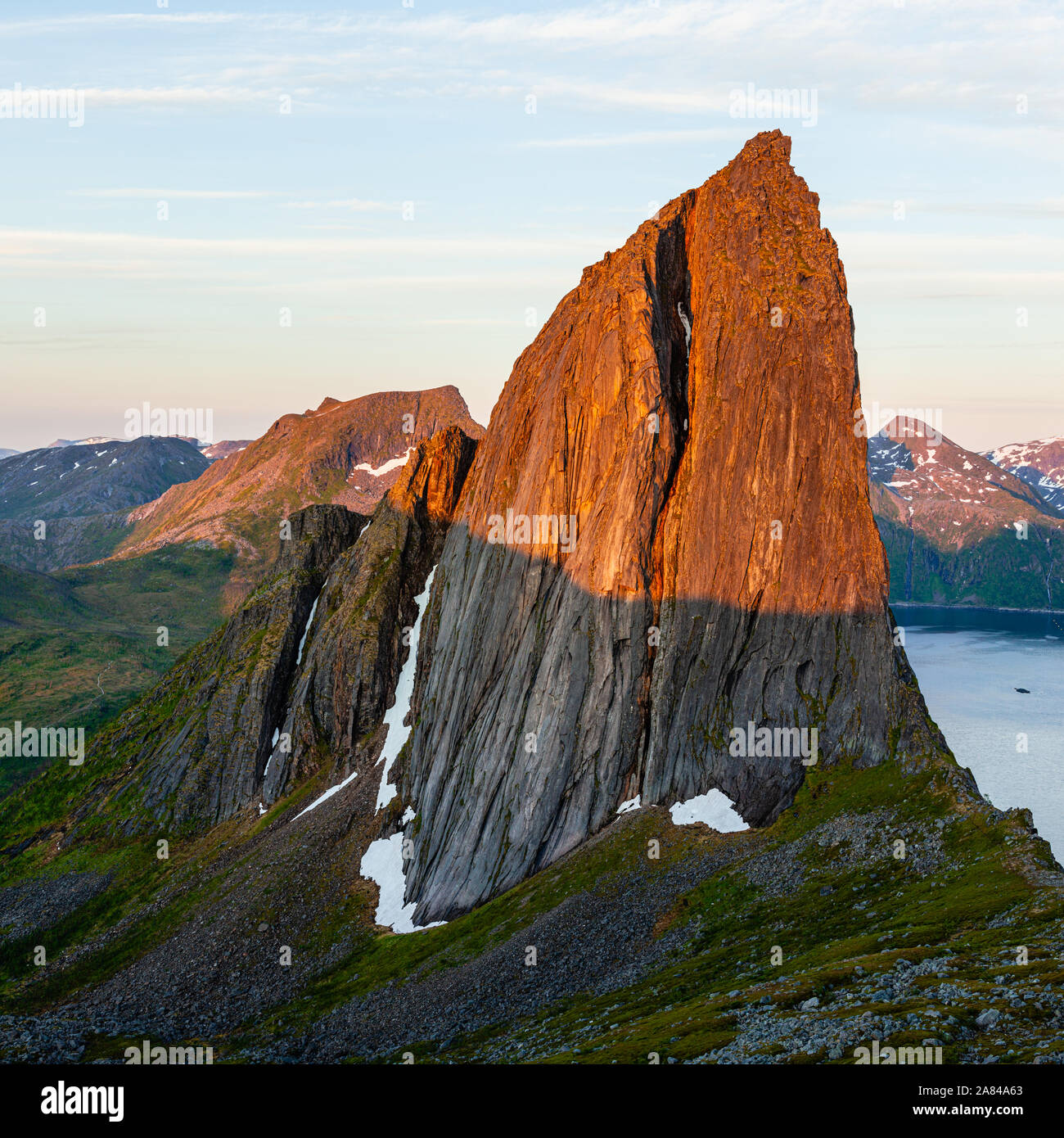 Segla, the iconic mountain on the island of Senja, Norway Stock Photo ...