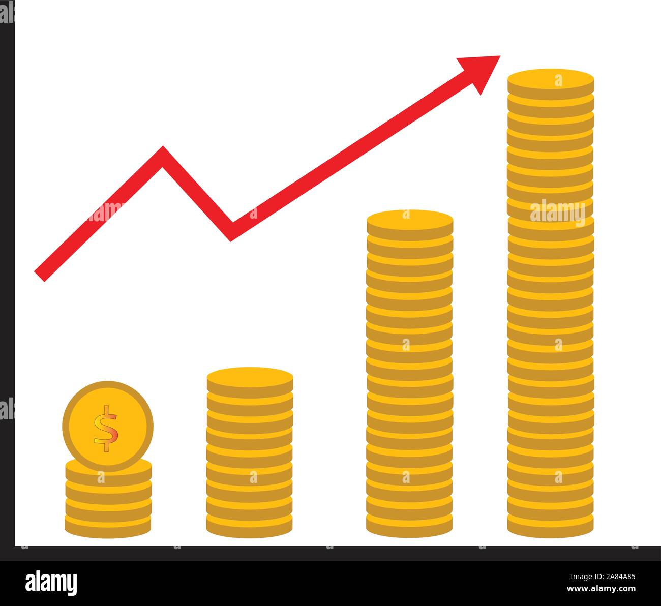 coin stack money graph up flat icon on white background. coin stack ...
