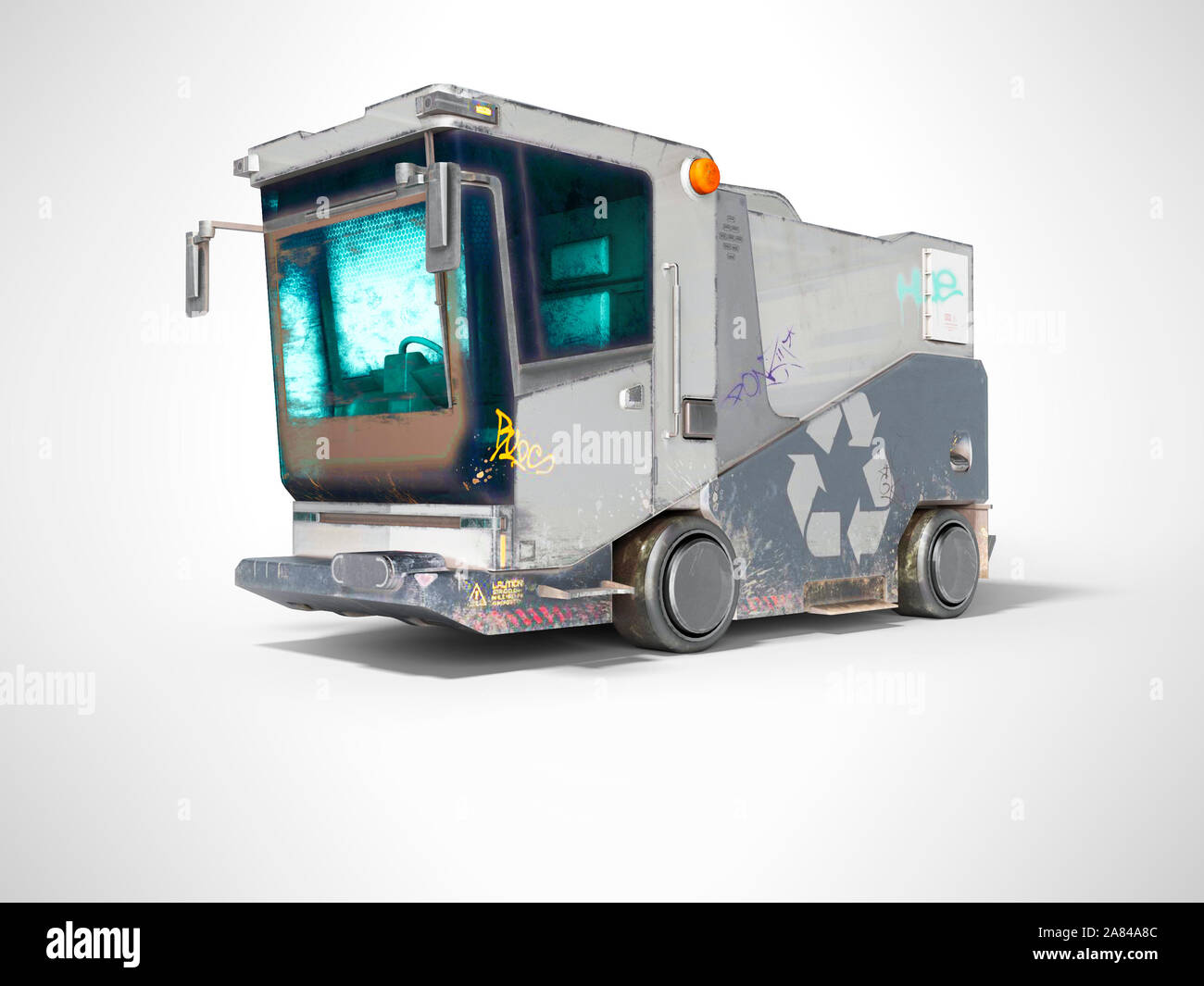 Concept modern garbage truck for city front view 3d render on gray ...
