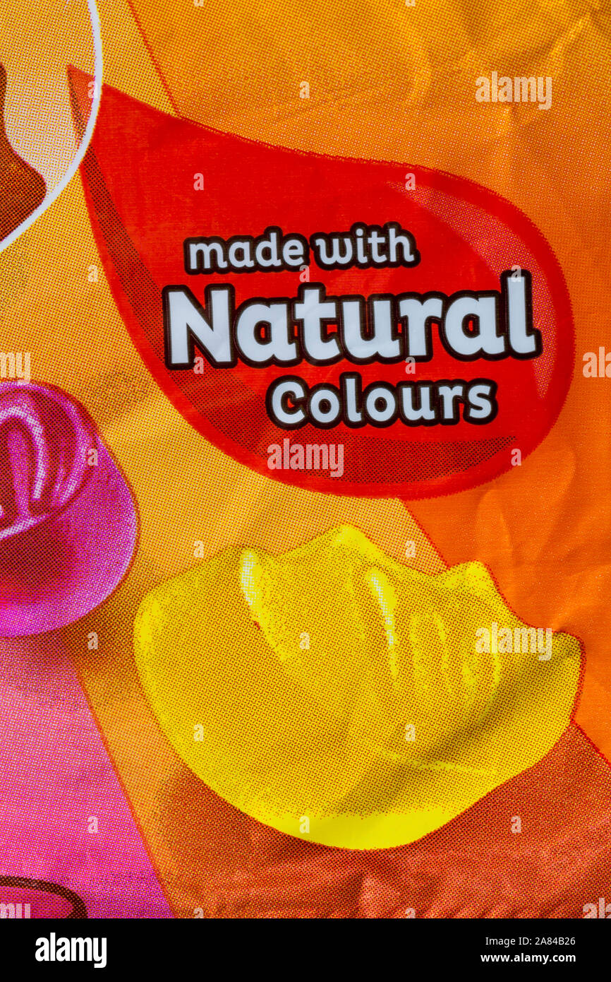 Made with natural colours - detail on packet of Maynards Bassetts Wine ...