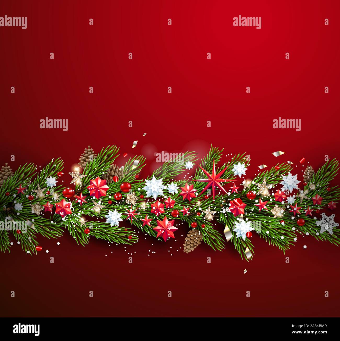 Decorative holiday evergreen branches border Stock Vector Image & Art ...