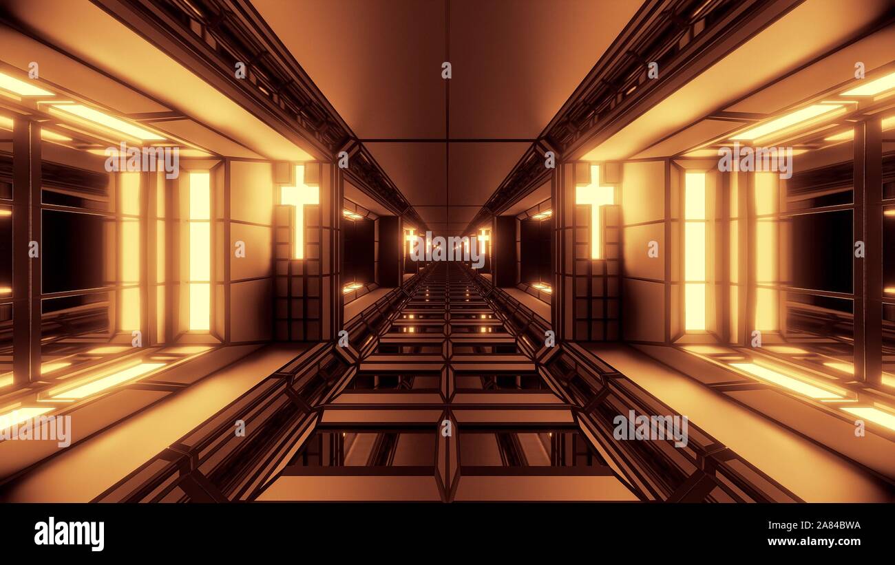 futuristic space sci-fi hangar tunnel corridor with nice reflections ...