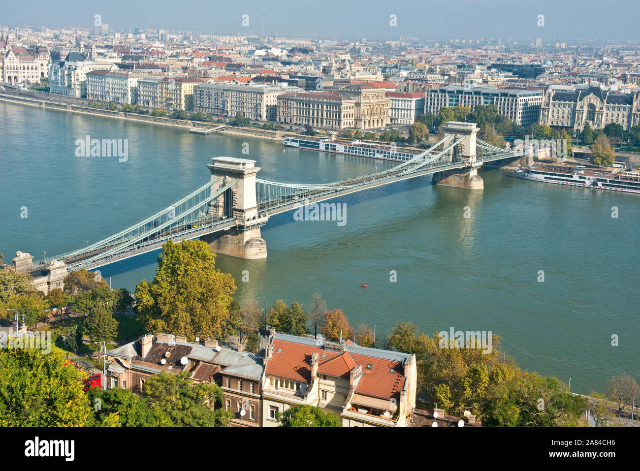 Szechenyi Chain Bridge and River Danube. Budapest Stock Photo - Alamy