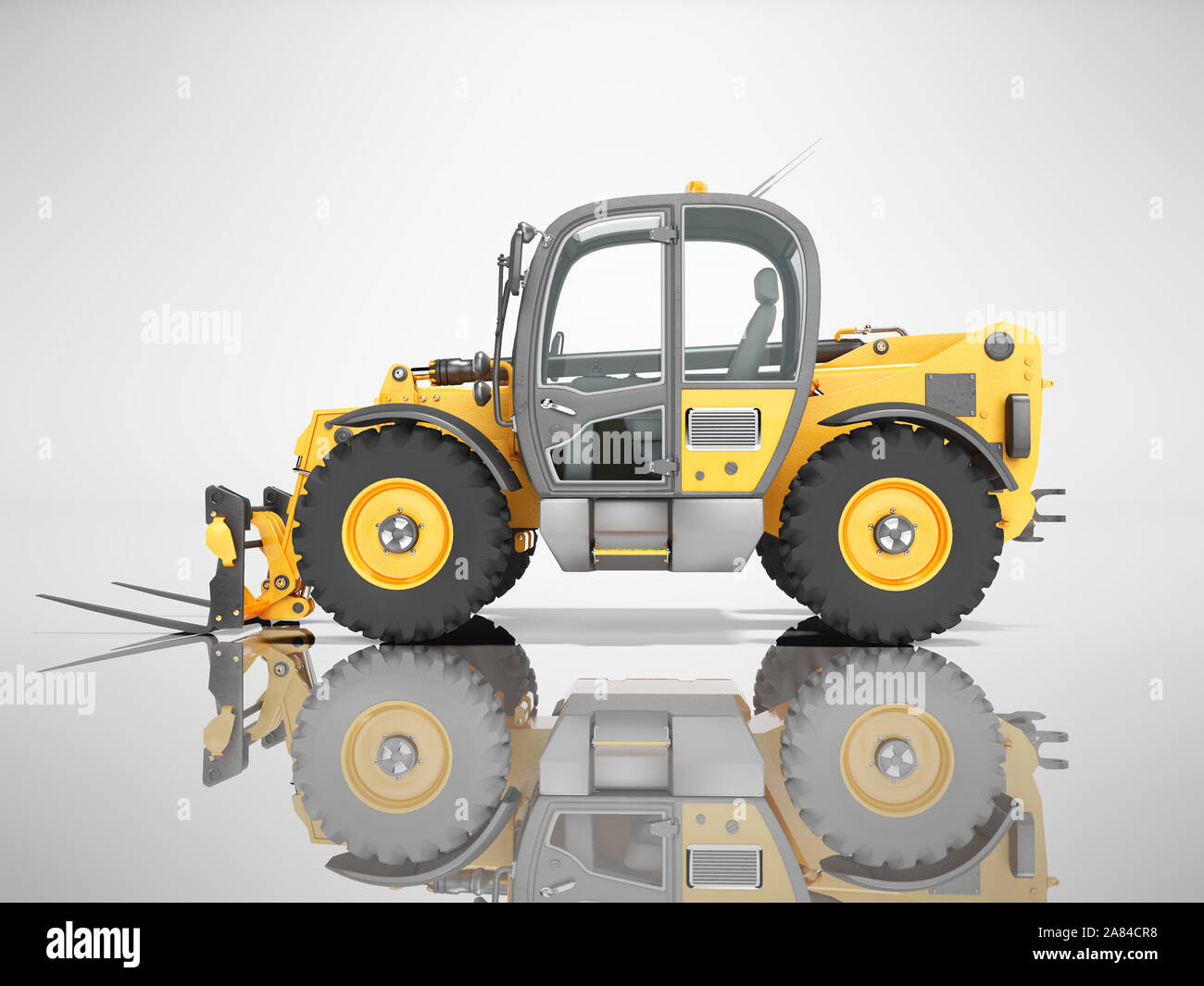 Construction equipment telescopic excavator yellow side view 3d render ...
