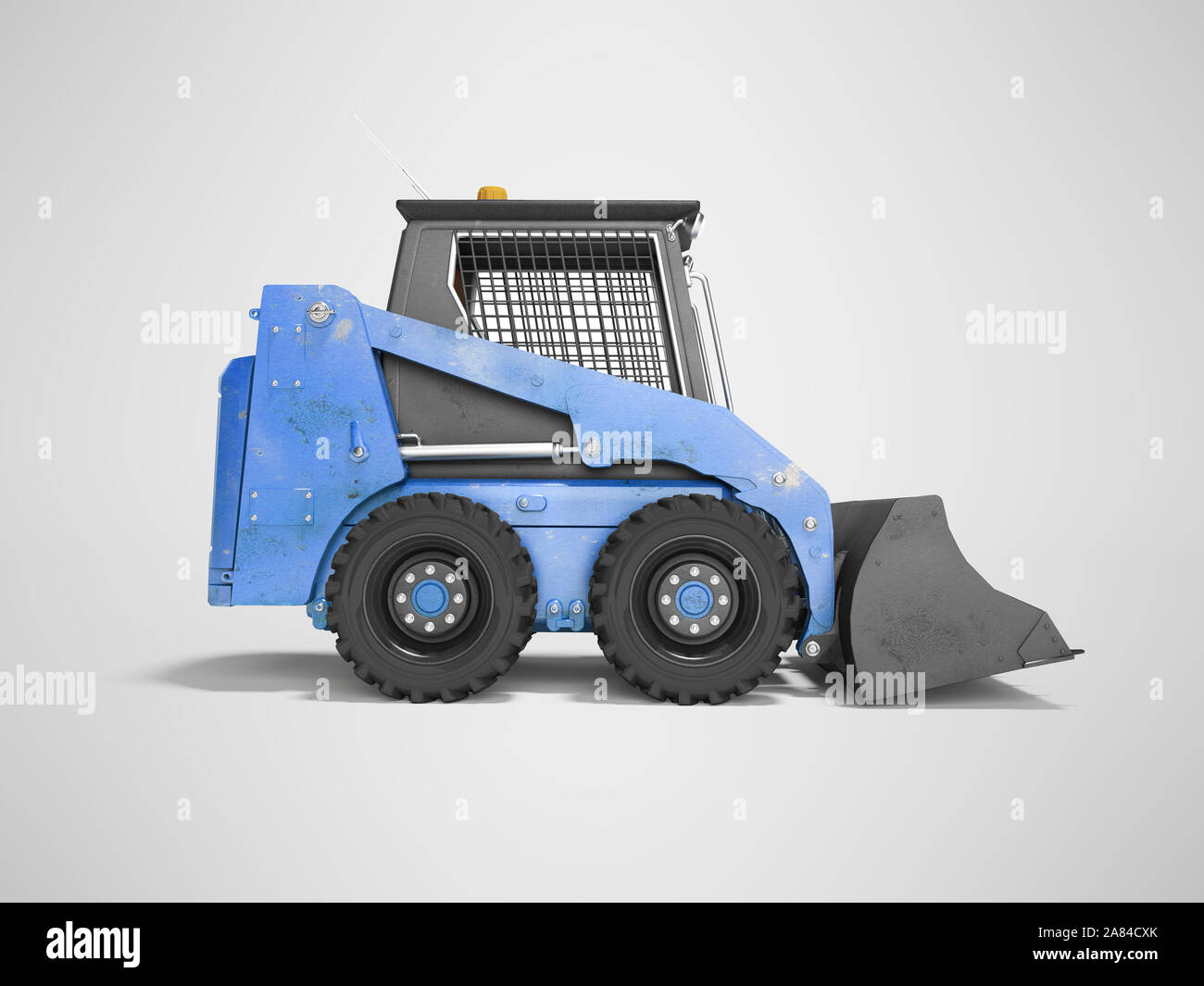 Construction machinery blue mini loader side view 3d render on gray ...