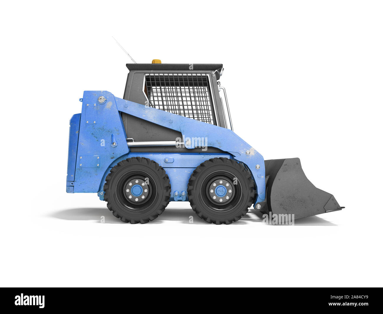 Construction machinery blue mini loader side view 3d render on white ...