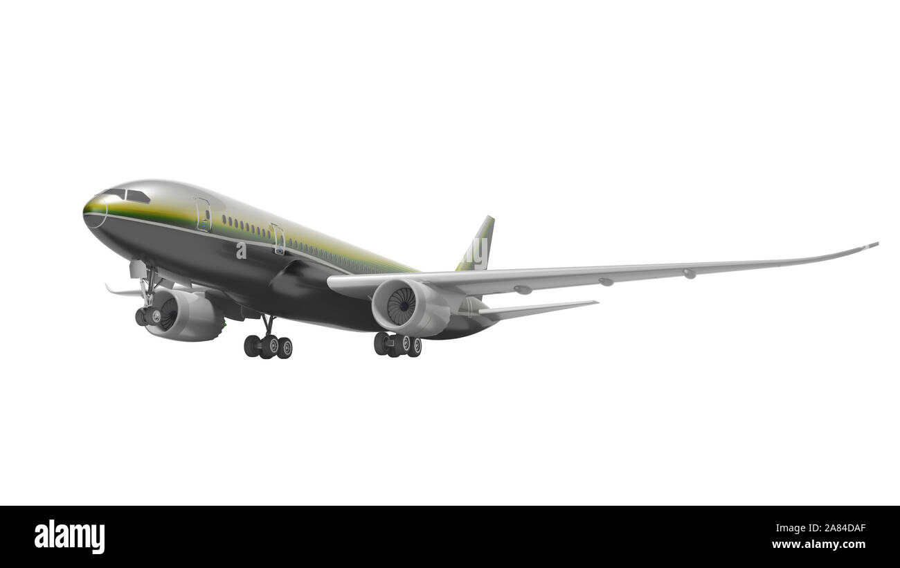 Gray turbocharged plane takes off left view 3d render on white ...