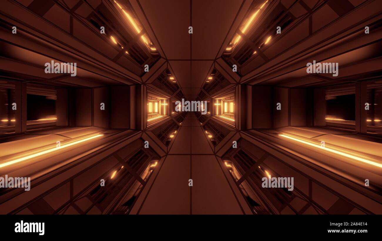 futuristic space sci-fi temple hangar tunnel corridor with nice ...