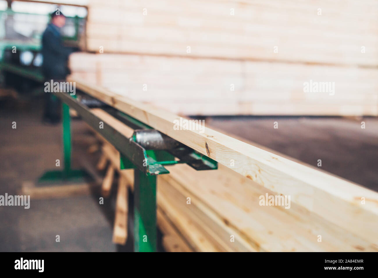 Sorting products at the sawmill - finished wooden building materials ...
