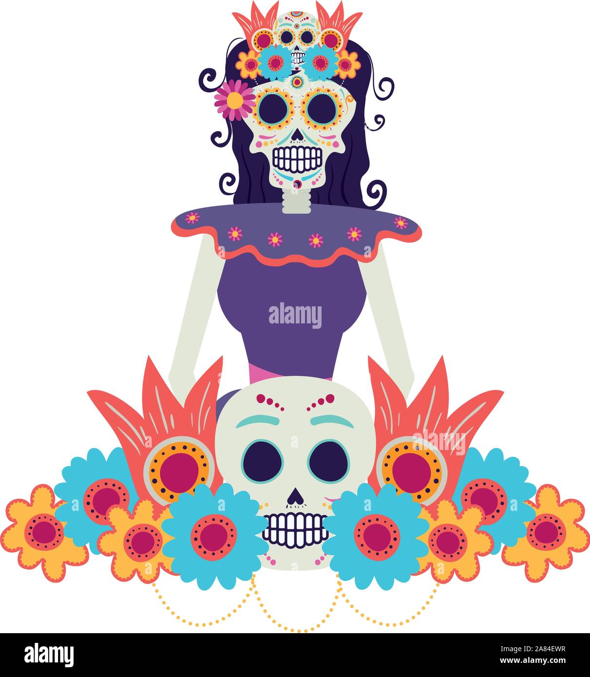 katrina skull with floral decoration comic character Stock Vector Image ...