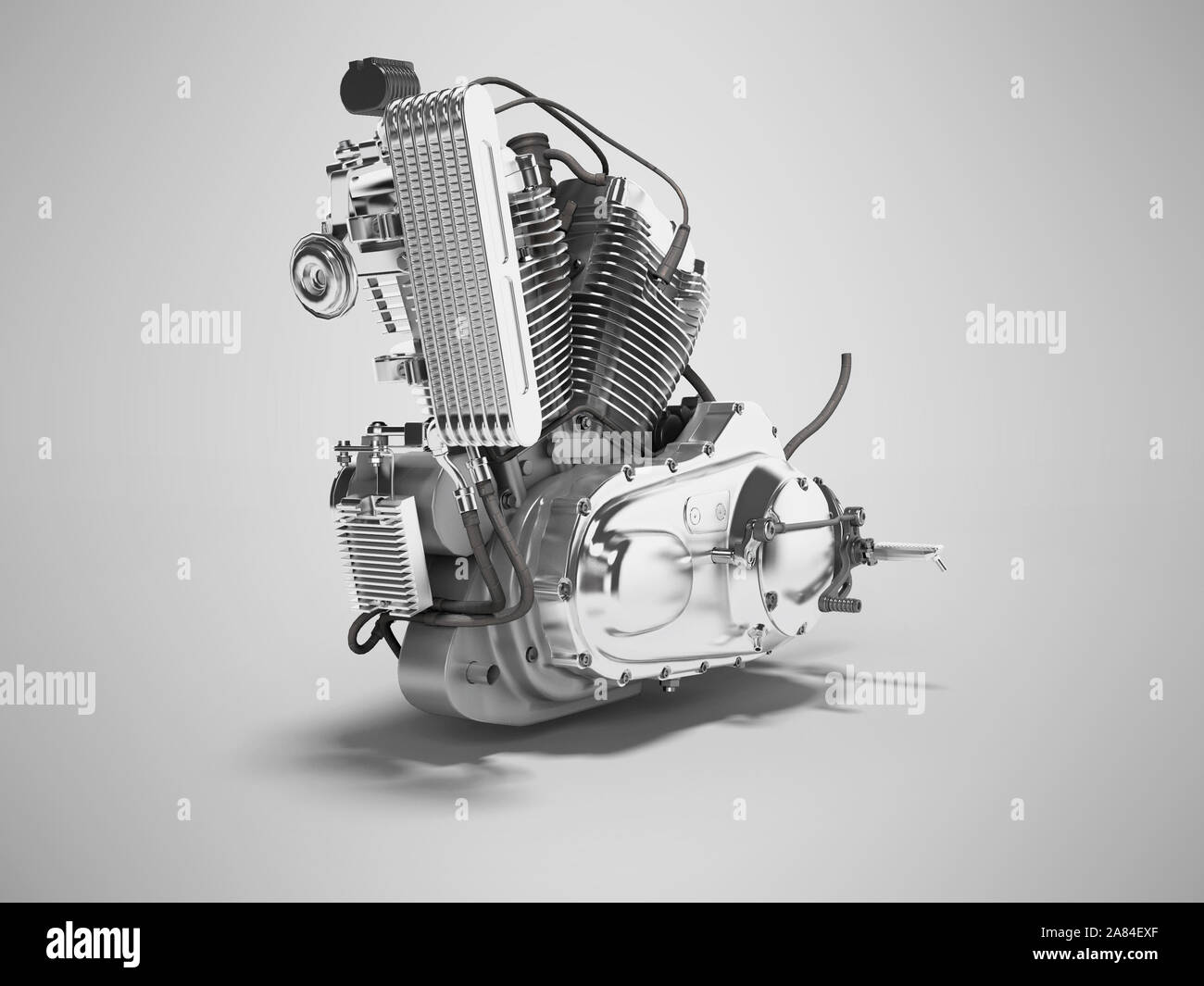 Motorcycle engine with air cooling system 3d render on gray background ...