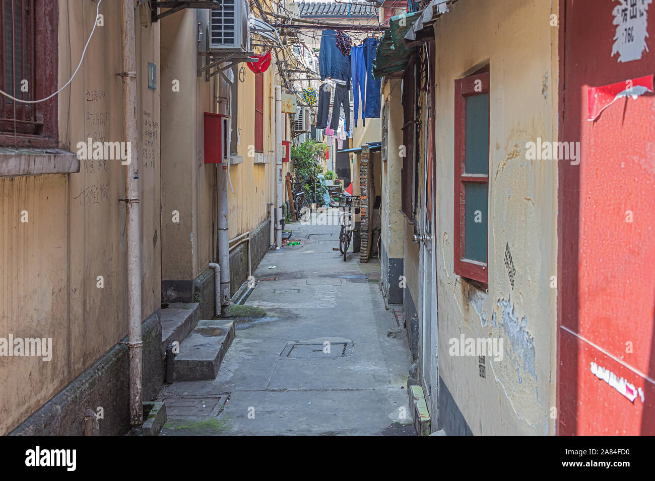 Editorial: SHANGHAI, CHINA, April 16, 2019 - Narrow alley in the old ...