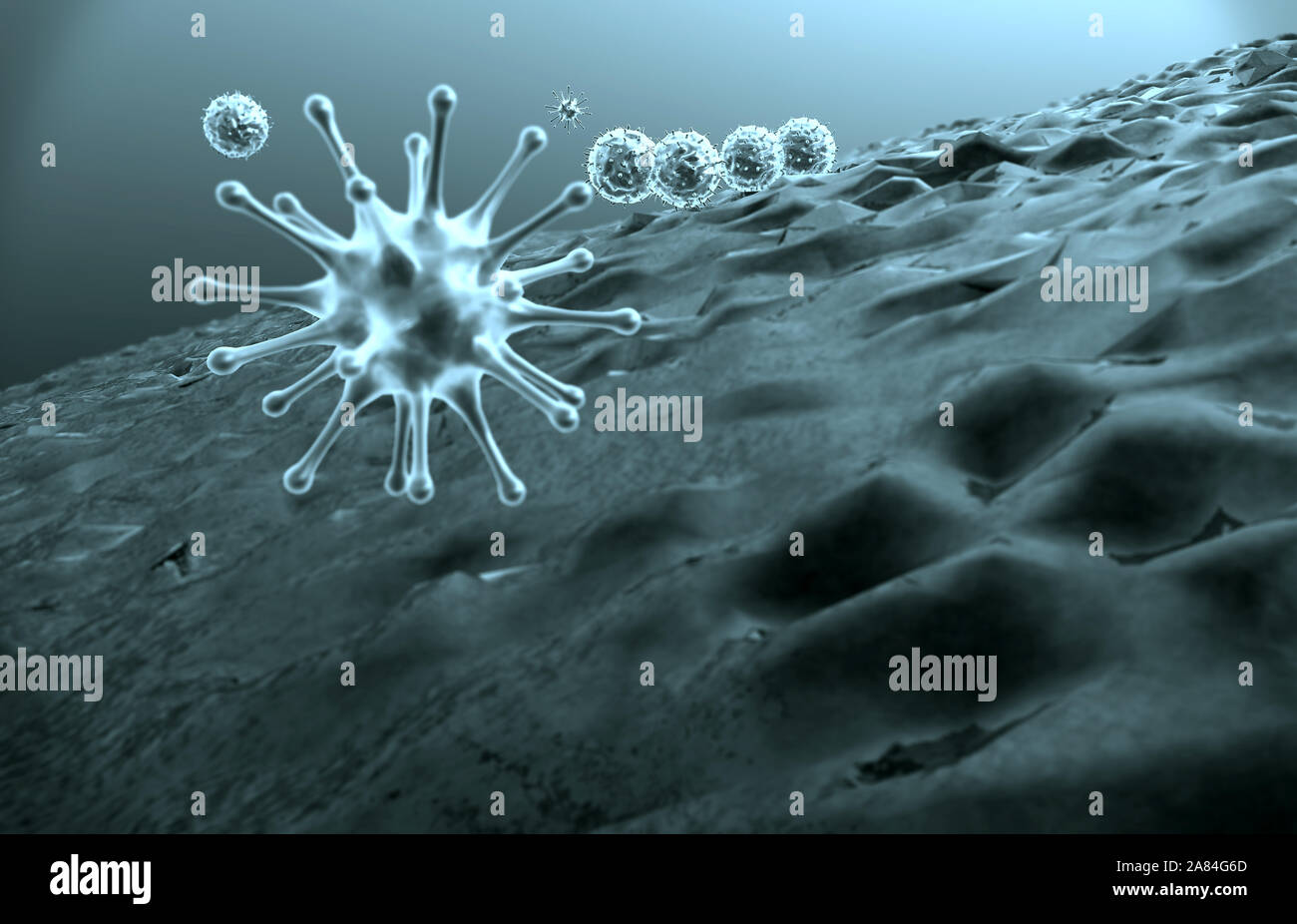 3d rendered of leukocytes and virus, T-lymphocytes attack the viruses ...