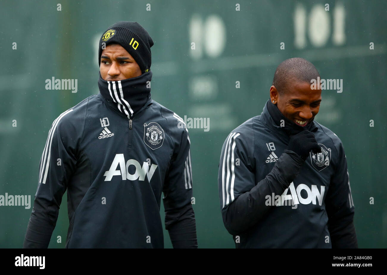 Manchester United's Marcus Rashford (left) and Ashley Young during the ...
