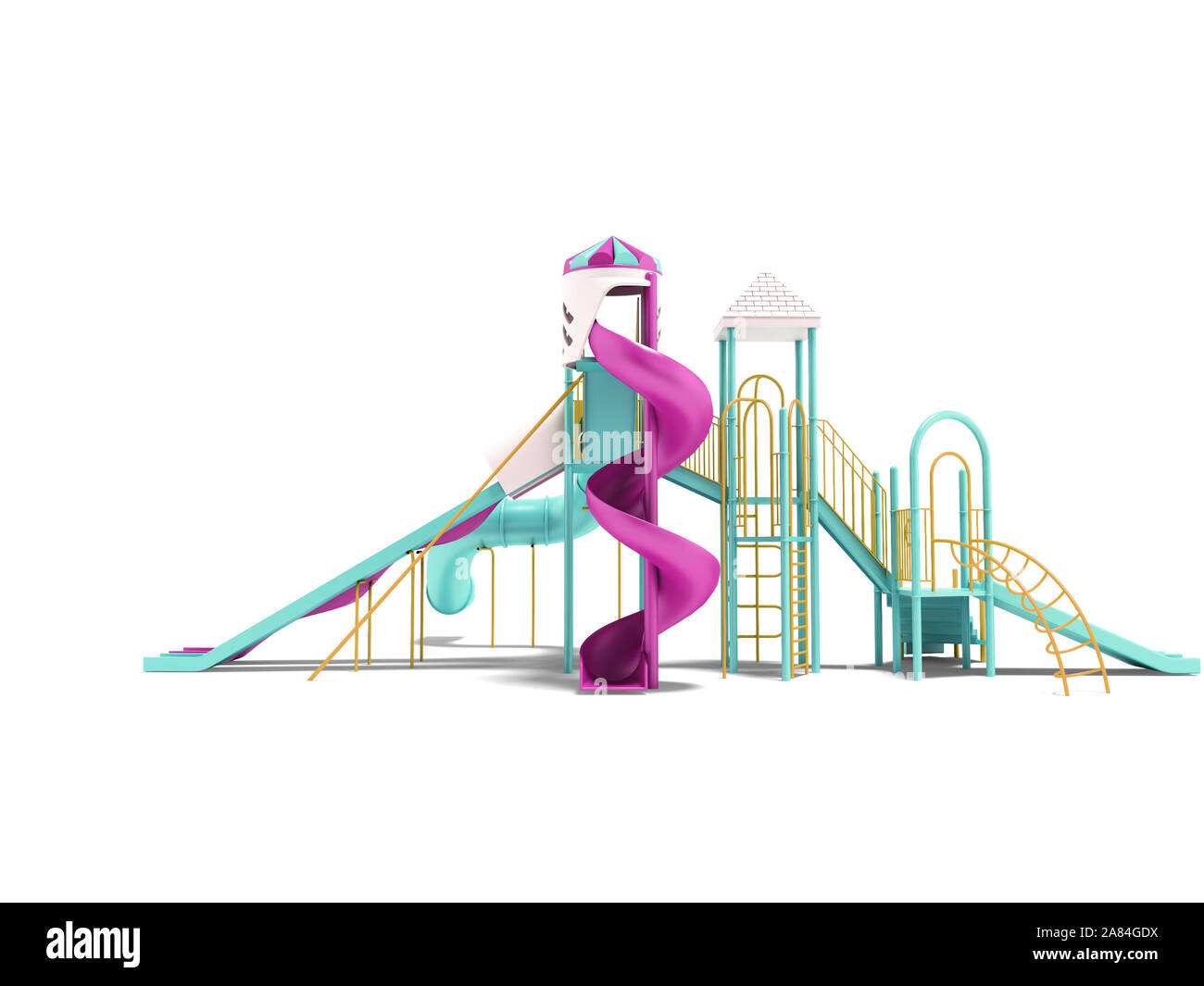 Playground for children with stairs spiral slide straight slide side ...