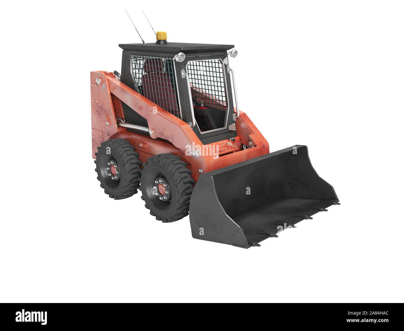 Red diesel loader with front bucket perspective view 3d render on white ...