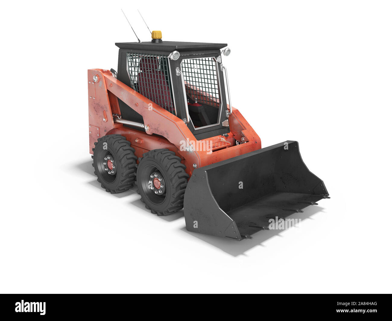 Red diesel loader with front bucket perspective view 3d render on white ...