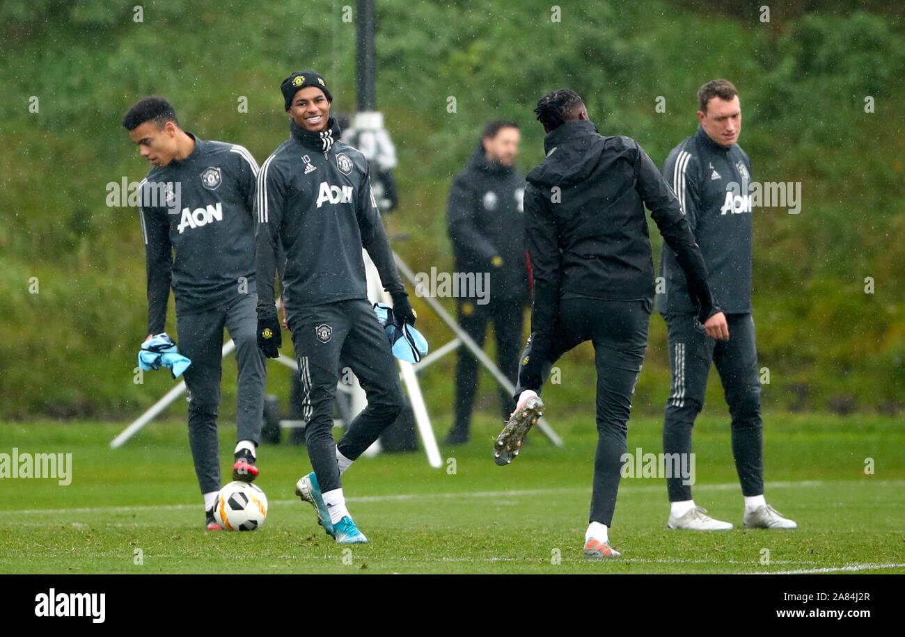 Manchester United's Marcus Rashford (left) during the training session ...