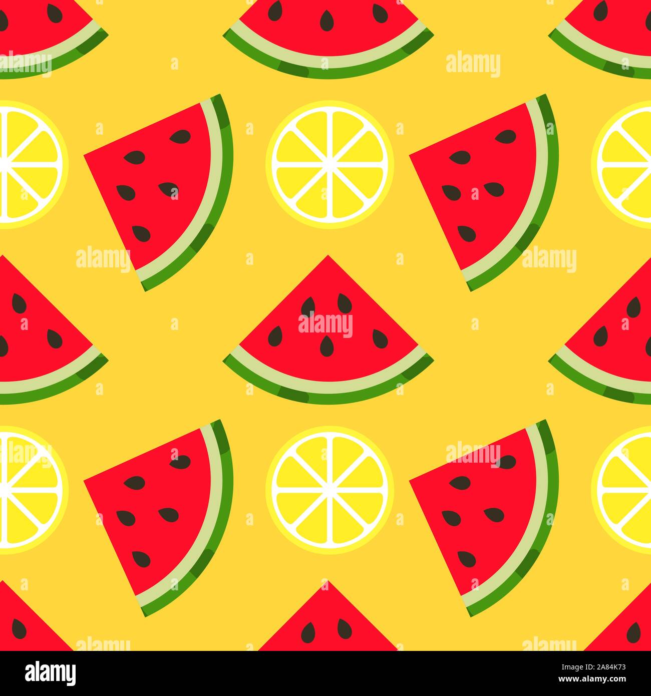 Watermelon and lemon fruits summer sunny pattern. Vector illustration ...