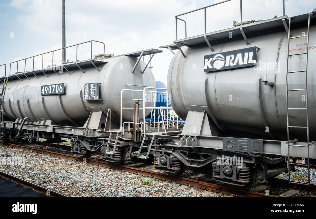 Gyeongju Korea , 30 September 2019 : Freight train car of Korail ...