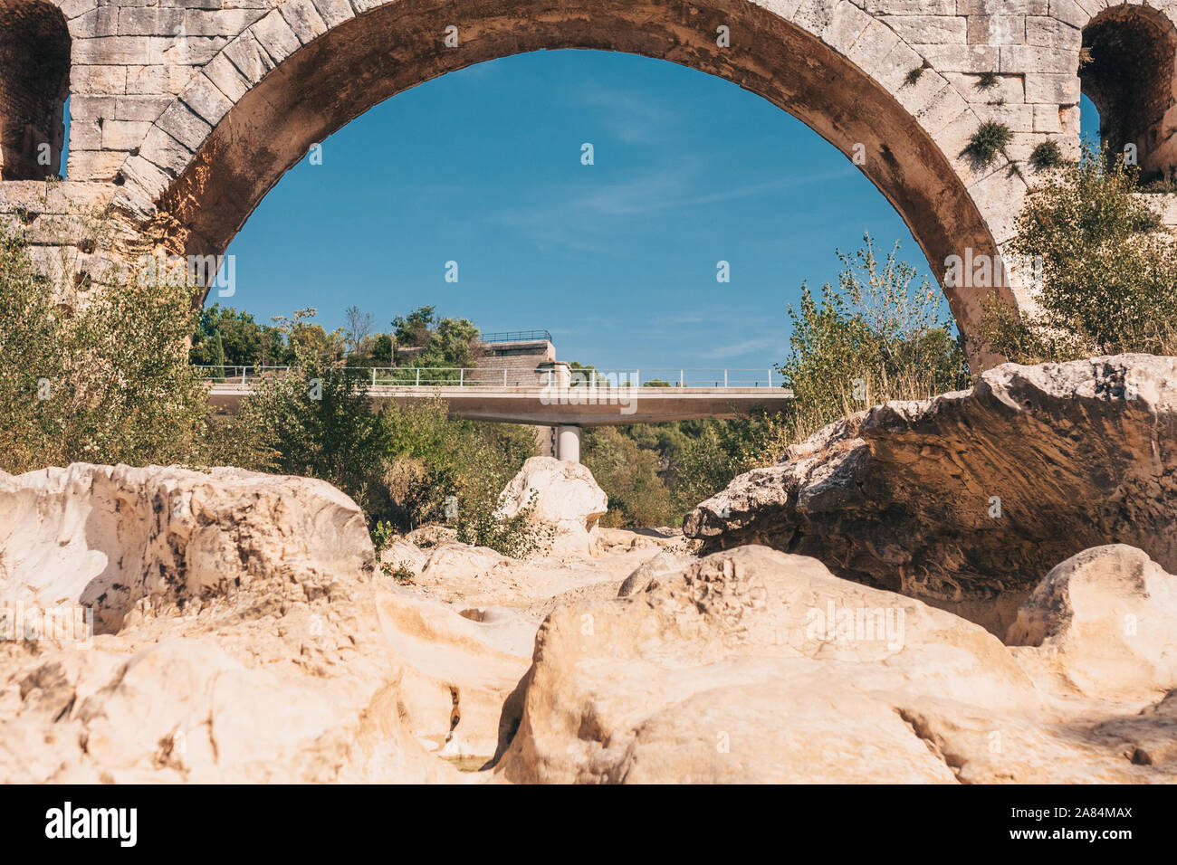 Ancient stone bridge in ancient Roman style - Dried stone riverbed ...