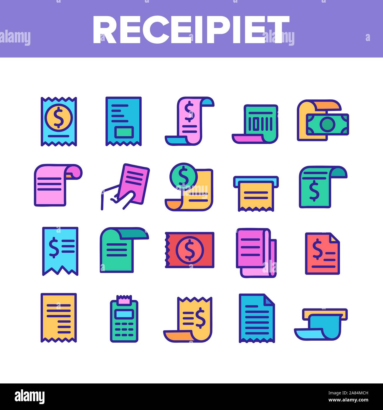 Receipt Bill Collection Elements Icons Set Vector Stock Vector Image ...