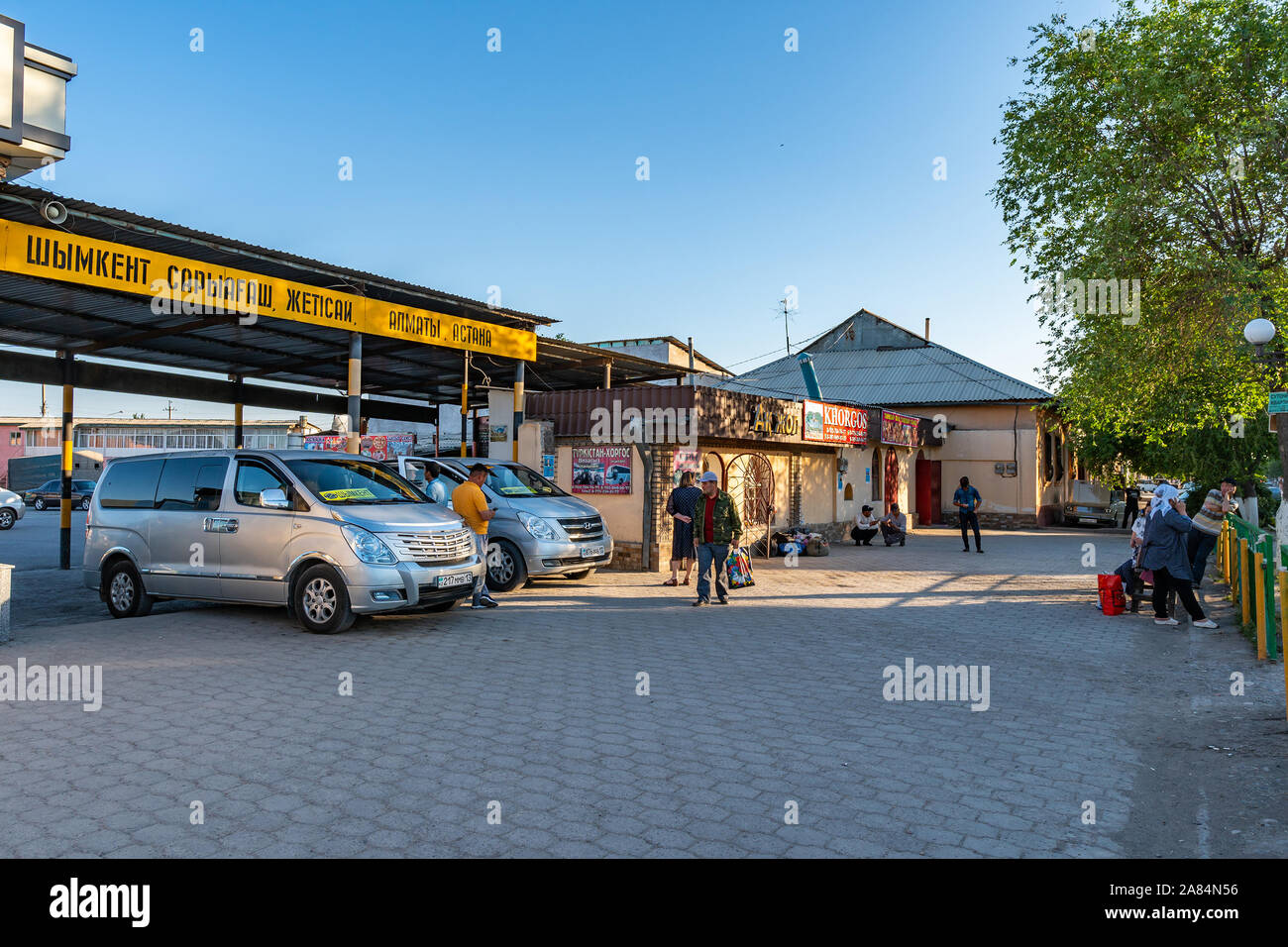 Turkestan Long Distance Intercity Bus Terminal with Minibuses Waiting ...