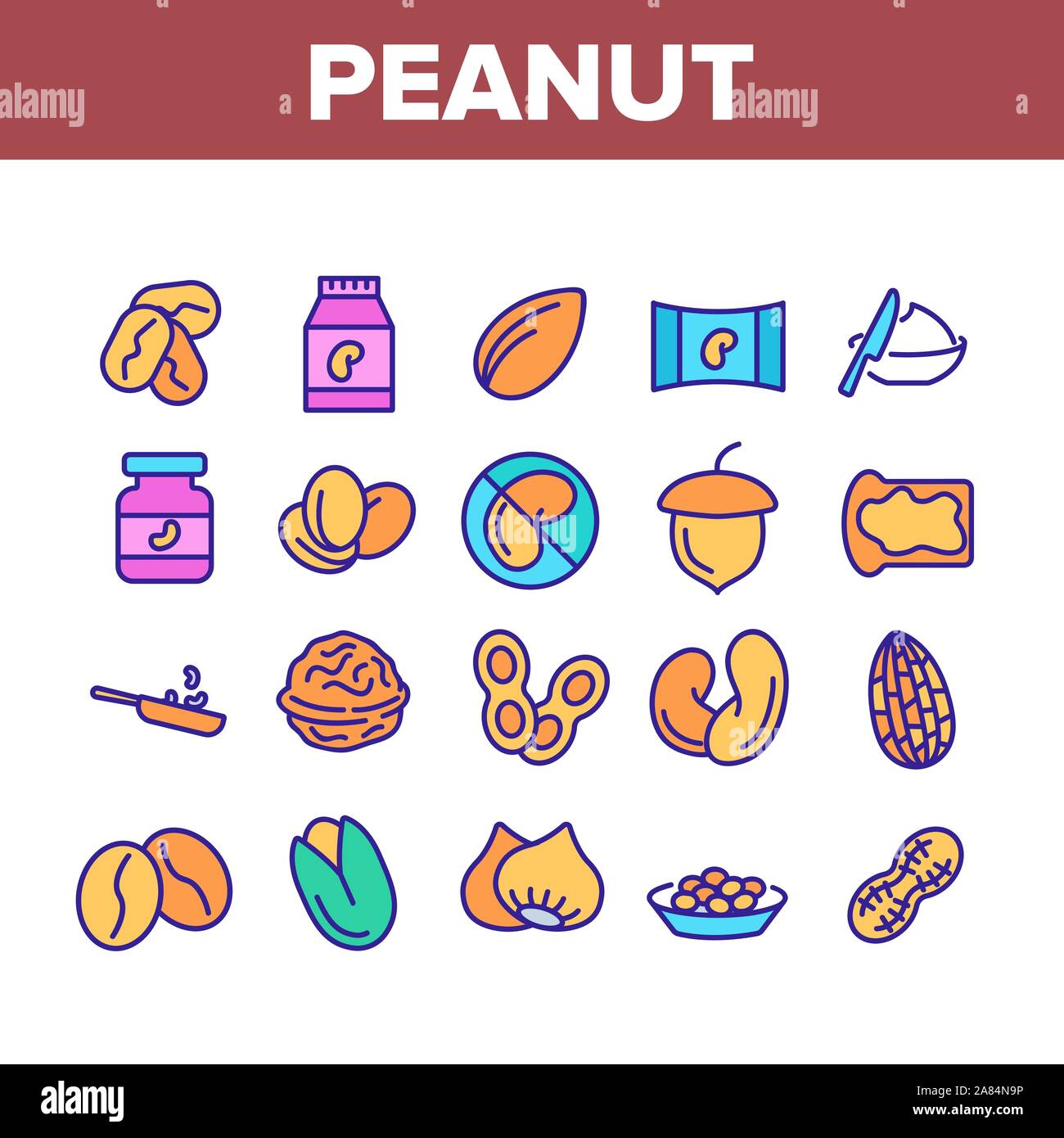 Peanut Food Collection Elements Icons Set Vector Stock Vector Image ...