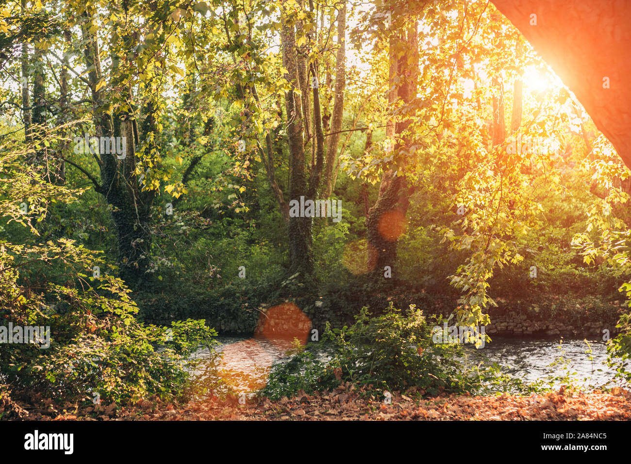 Beautiful evening views of the fast mountain river in Fontaine-de ...