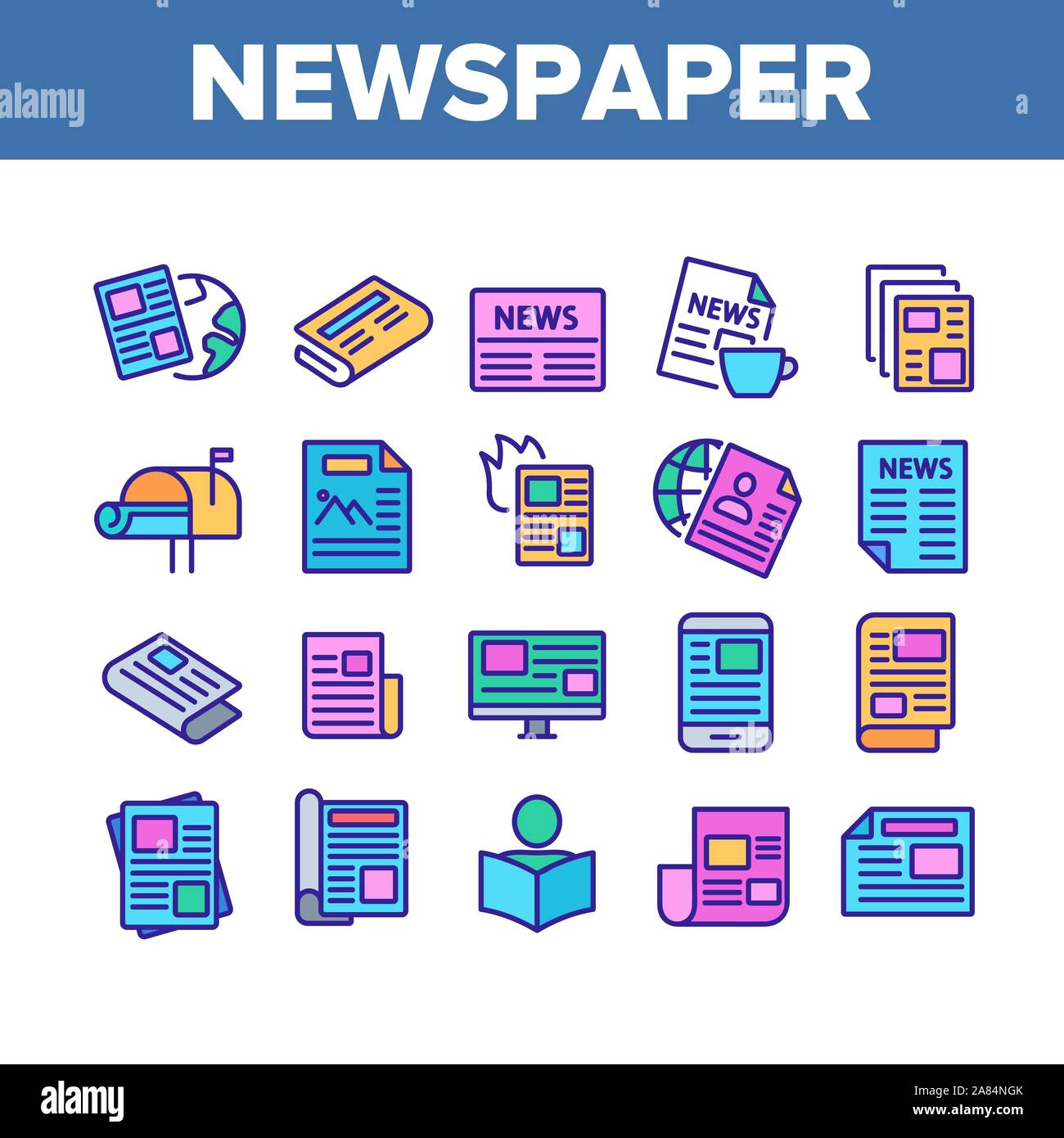 Newspaper Collection Elements Icons Set Vector Stock Vector Image & Art ...