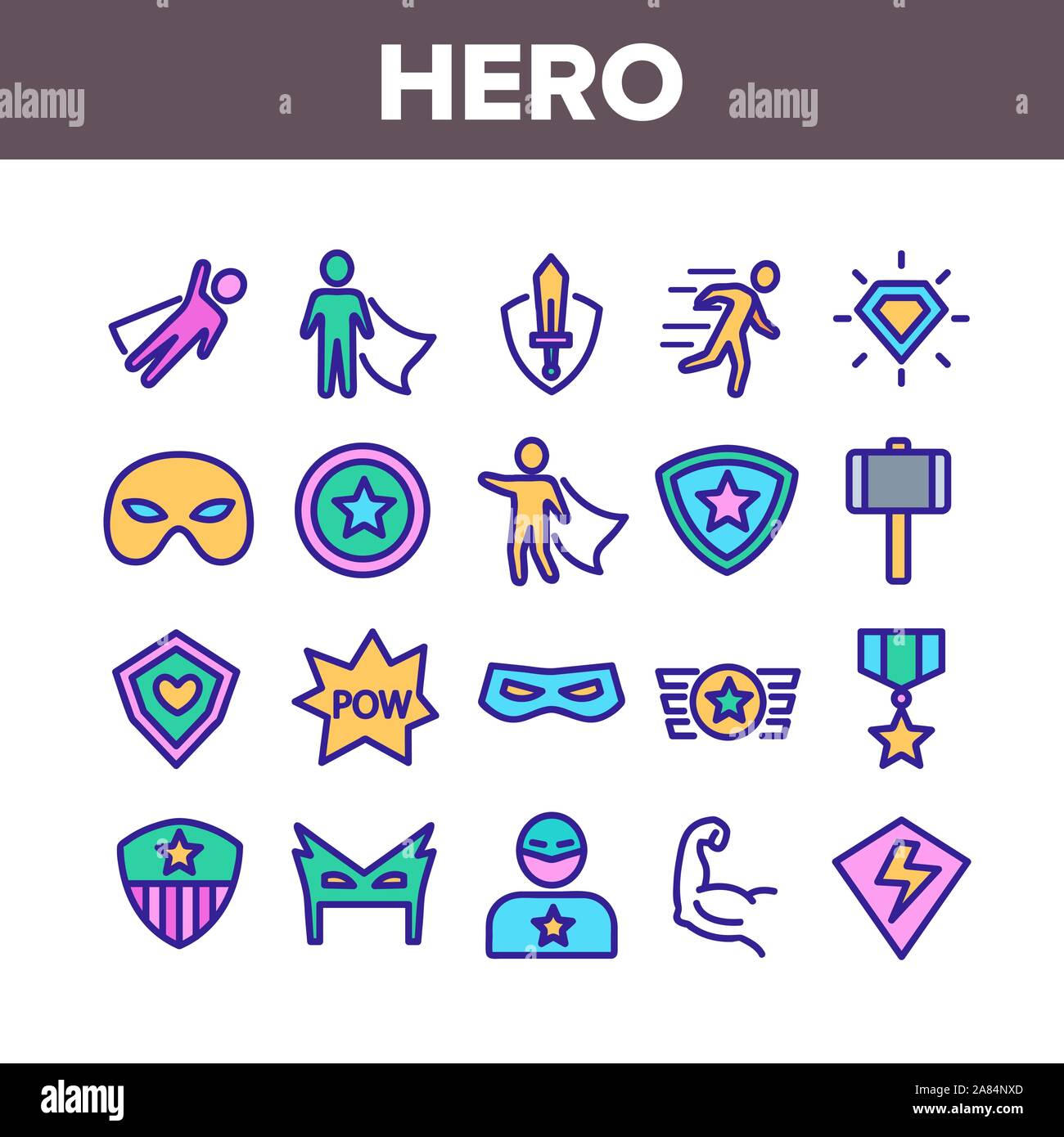Super Hero Collection Elements Icons Set Vector Stock Vector Image