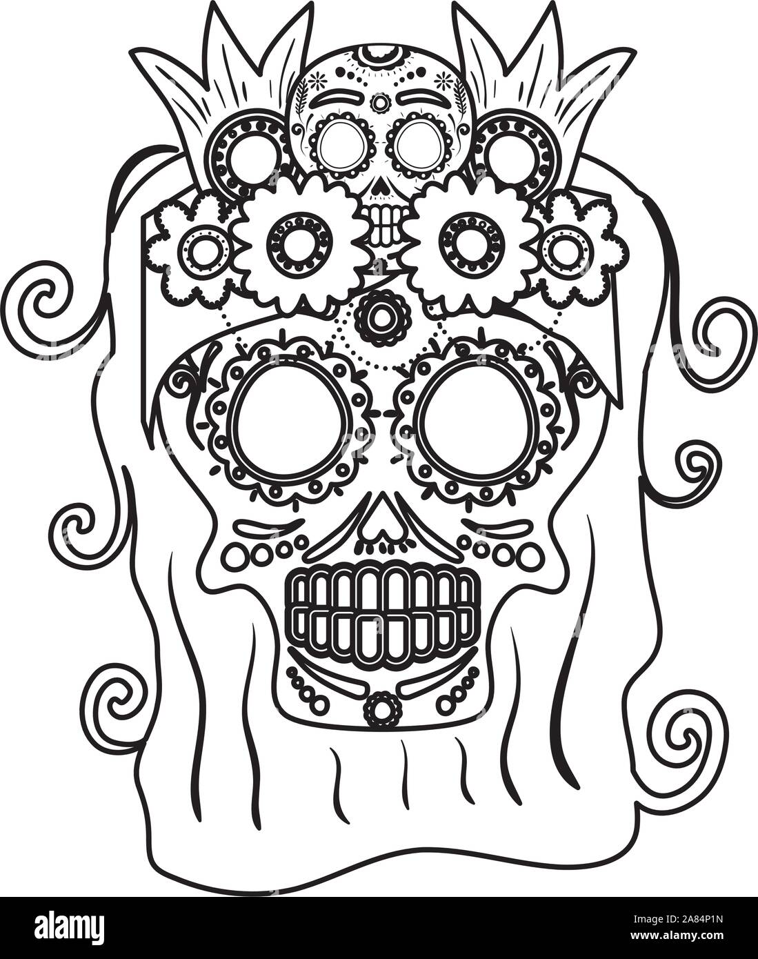 katrina skull with floral hair decoration comic character Stock Vector ...